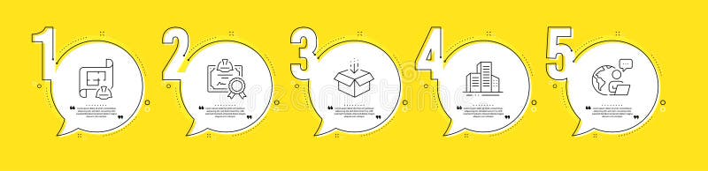 Engineering Plan, Buildings and Get Box Icons Set. Certificate Sign ...