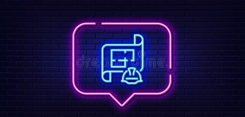 Engineering Plan Line Icon. Technical Documentation Sign. Neon Light ...