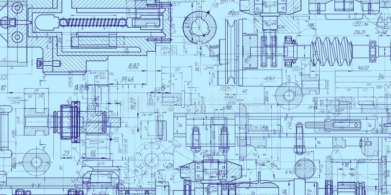 Engineering Plan Scheme . Technical Drawing on White Sheets of Paper ...