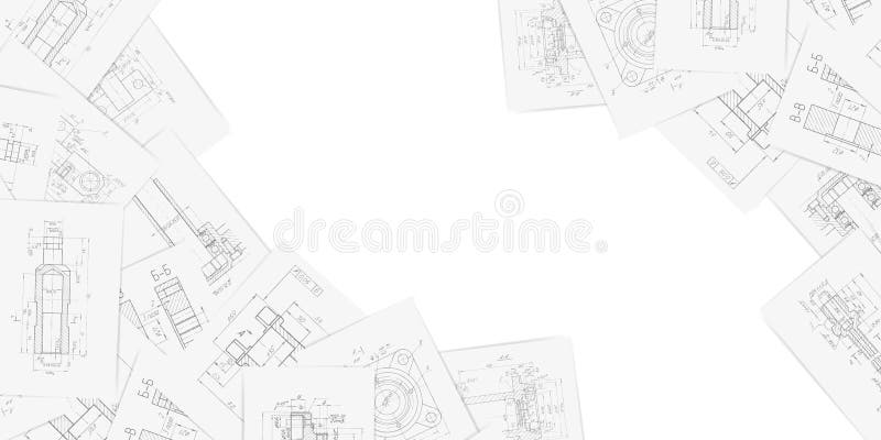 Engineering Plan Scheme . Technical Drawing on White Sheets of Paper ...