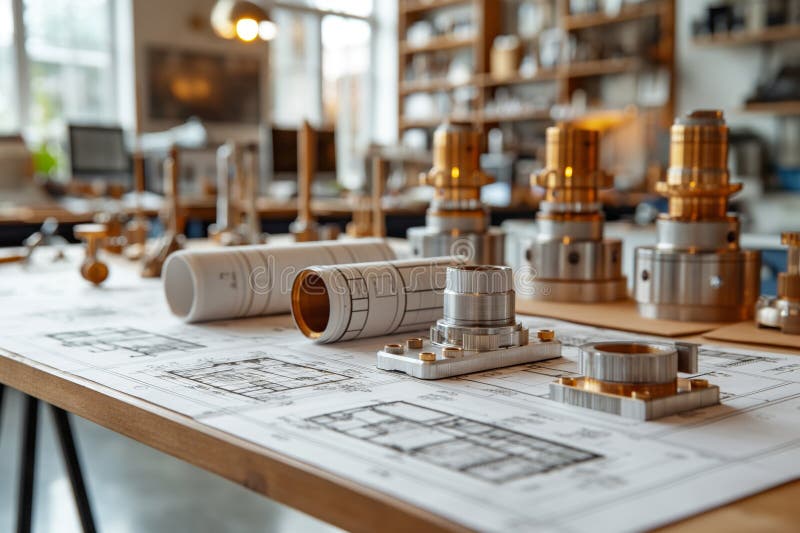 Engineering Plans and Brass Components Stock Photo - Image of plans ...