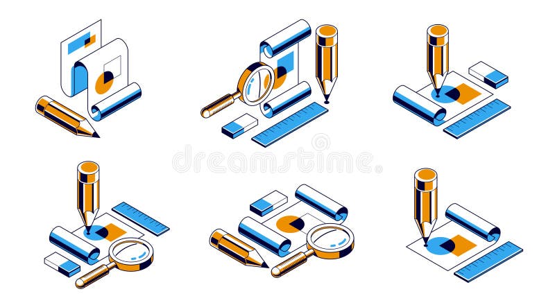 Engineering Project Concept Set, Paper Document Blueprint with Pencil ...