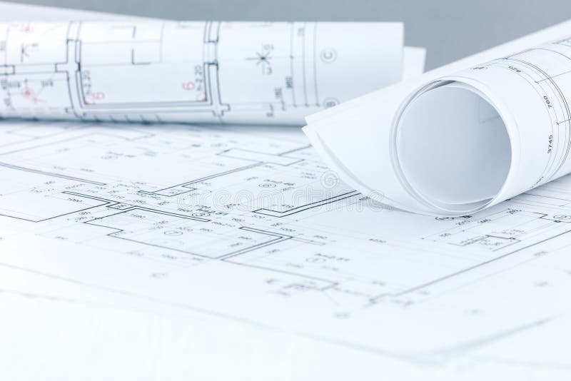 Engineering Project Plans and Blueprint Rolls on Architect Workplace ... Engineering Project Plans and Blueprint Rolls on Architect Workplace ...