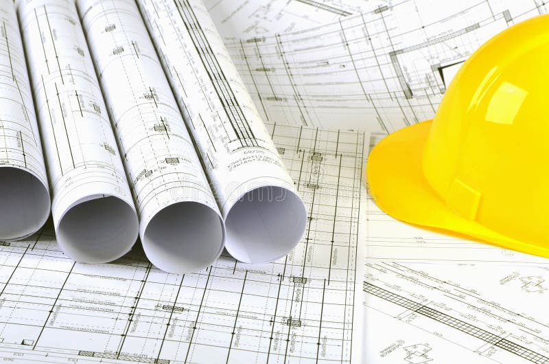 Engineering Project, Yellow Helmet Stock Photo - Image of business ...