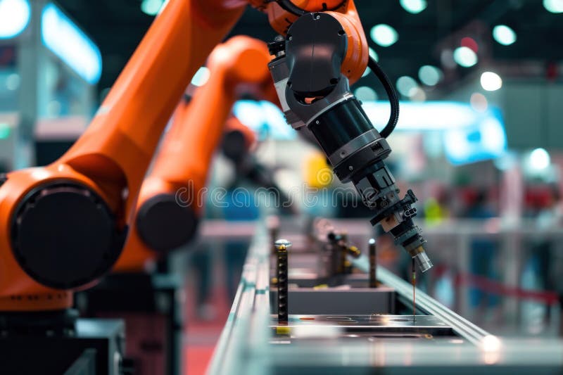An Engineering Robotic Arm is Welding a Steel Casing Pipe in a Factory ...