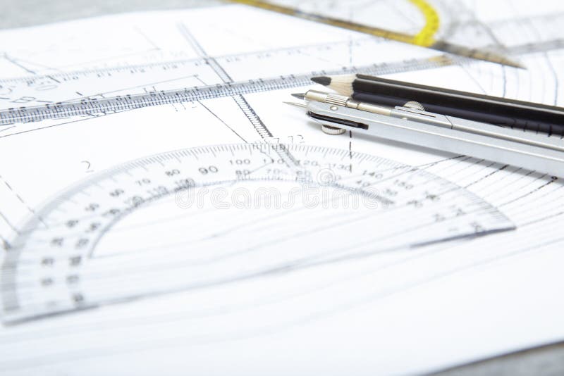 Compasses and ruler stock image. Image of drawing, magnification - 24244767