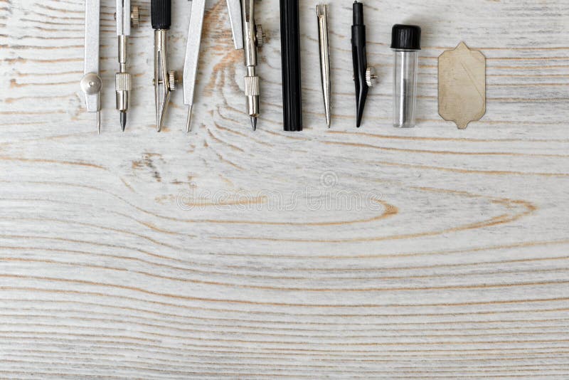 Engineering and School Instruments are in a Row. Stock Image - Image of ...