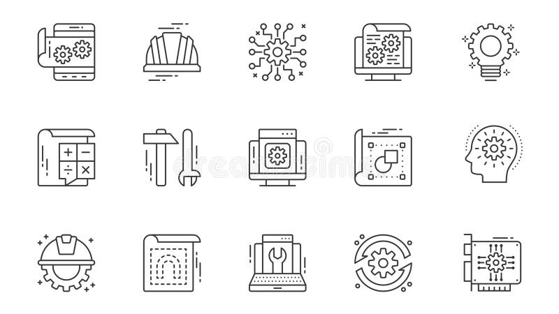 Engineering Service Icons Set in Outline Stroke Design for Web. Pack ...