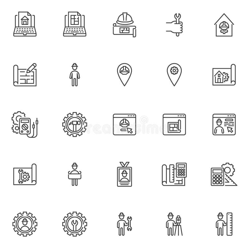 Engineering Service Line Icons Set Stock Vector - Illustration of pixel ...