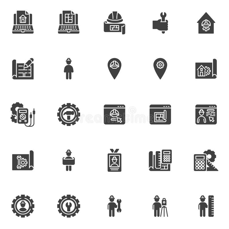 Engineering Service Line Icons Set Stock Vector - Illustration of pixel ...