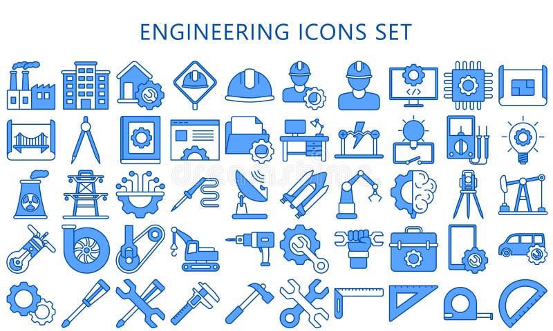 Engineering Blue Color Icons Set Stock Vector - Illustration of civil ...