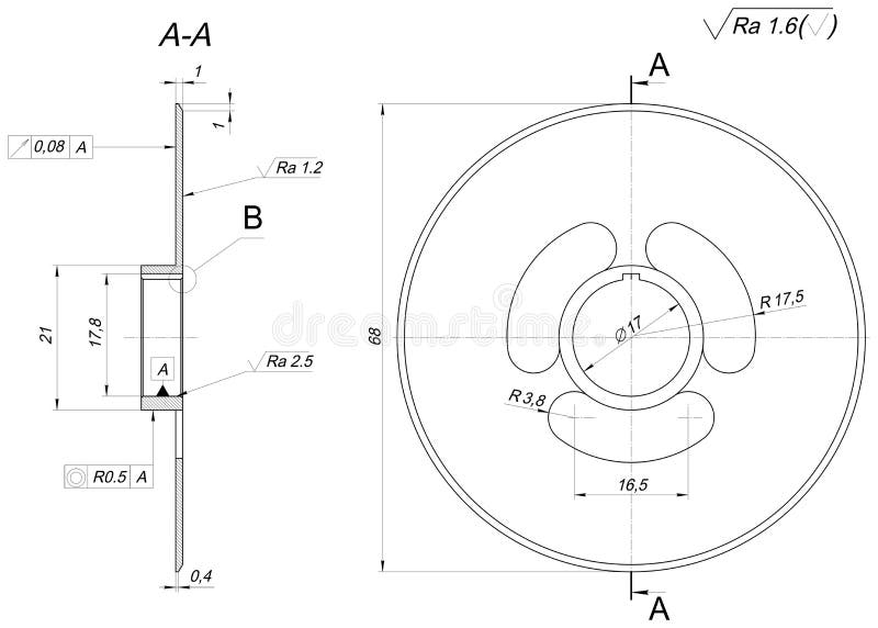 Engineering Sketch of Wheel with Radical Stock Vector - Illustration of ...