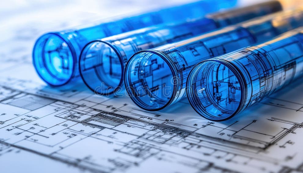 Engineering Standards Documents and Blueprints Rolled Up on a Table for ...