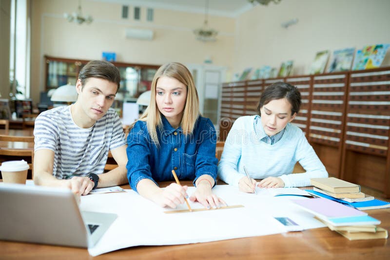 Engineering Students Preparing Project Stock Photo - Image of library ...