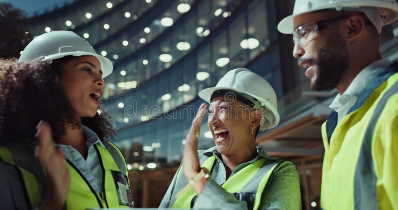 Engineering Success, Construction Site or Happy People High Five for ...