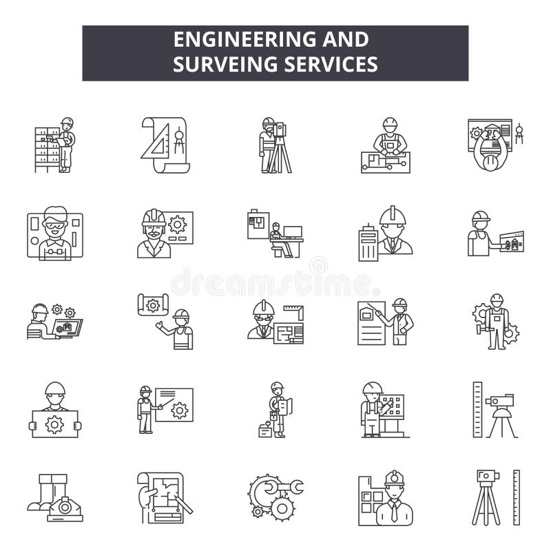 Engineering and Surveing Services Line Icons, Signs, Vector Set ...