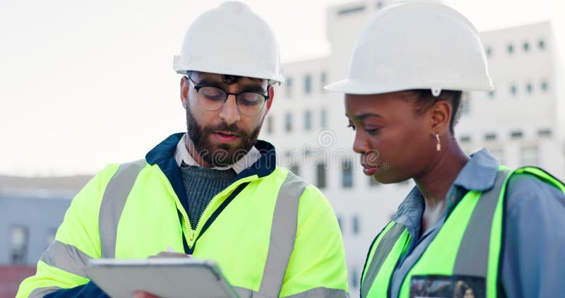 Engineering, Tablet and Teamwork with People in City for Project ...