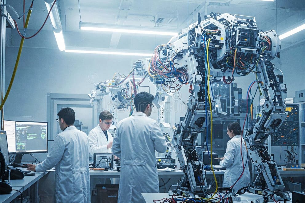 Engineering Team Building an Adaptive Robot - AI Stock Illustration ...