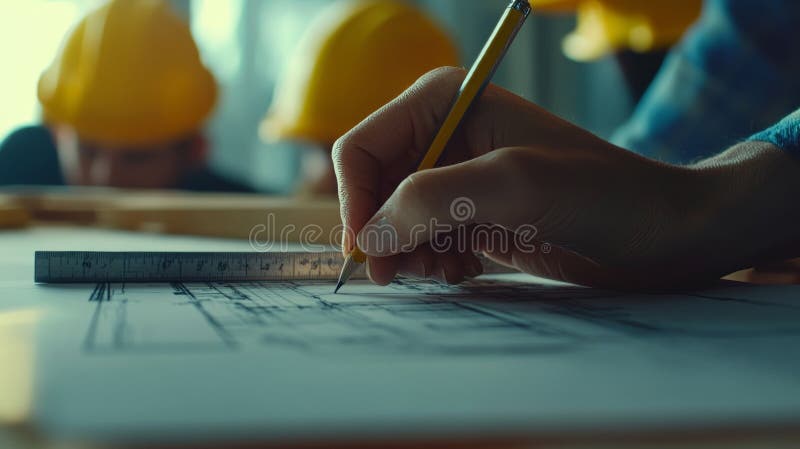 Engineering Team Collaborates on Blueprint Design at Construction Site ...