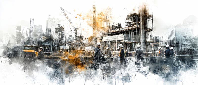 Engineering Team Collaborates at a Bustling Construction Site with ...