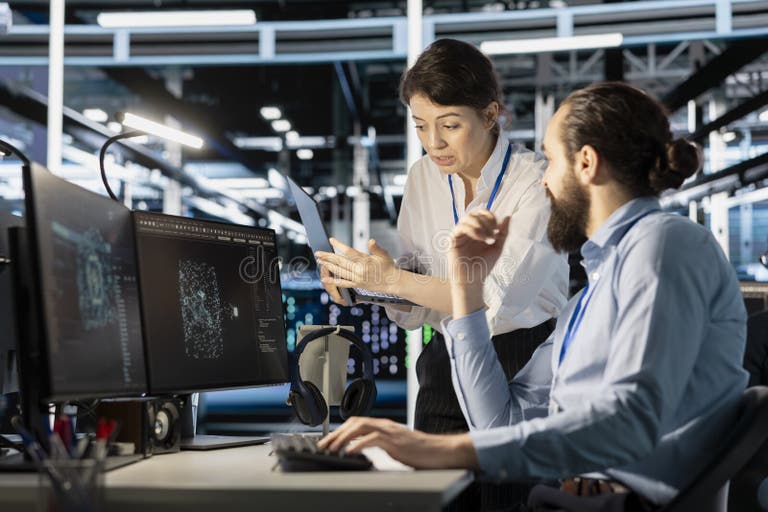 Engineering Team Doing Brainstorming In Server Hub Using Ai Powered Tech Stock Image Image Of