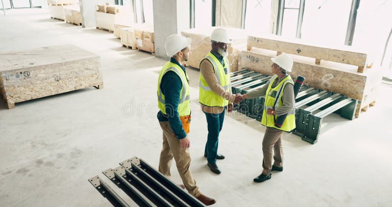 Engineering Team, Handshake and Teamwork at Construction Site, Support ...