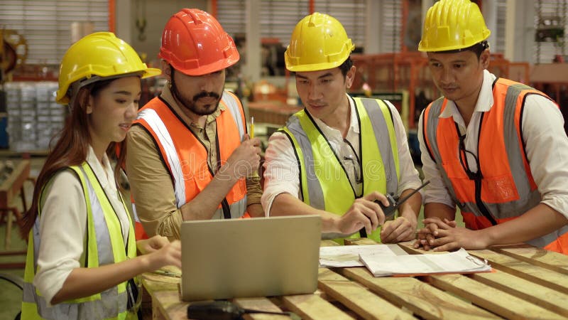 Engineering Team Meeting with Technician and Worker Operating. Teamwork ...