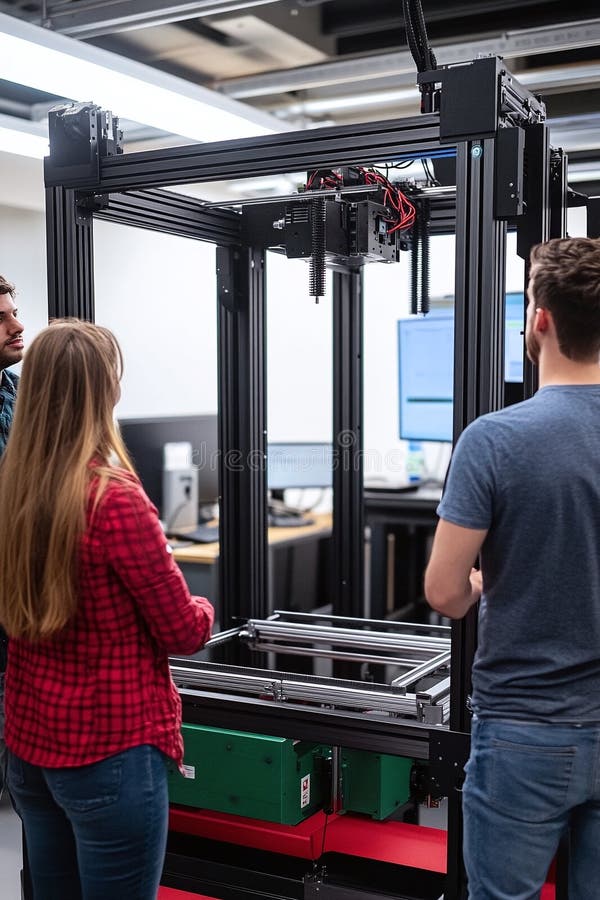 Engineering Team Monitoring a Large-scale 3D Printer Constructing a ...