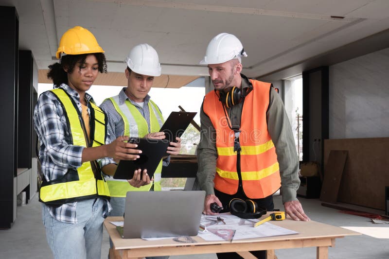 Engineering Team Collaborates Work Plan Construction Site Safety Gear ...