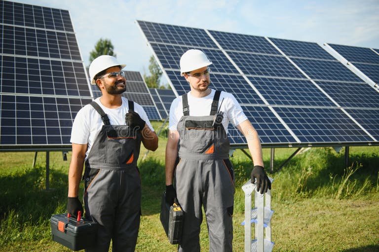 Engineering Team Working on Checking and Maintenance in Solar Power ...