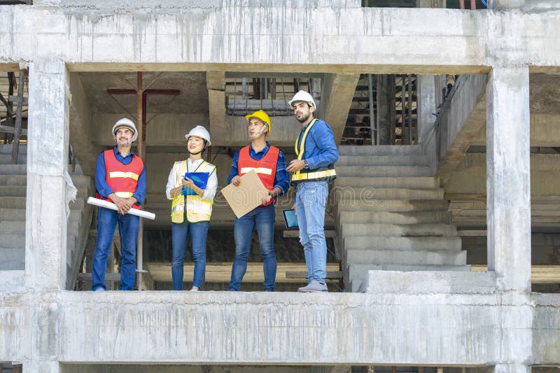 Top View the Diverse Engineers Team Standing,smiling and Doing Hand ...