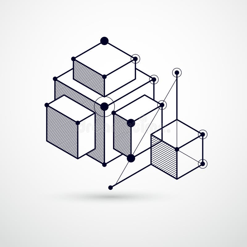 Cubes and Lines with White Background, 3d Rendering Stock Illustration ...