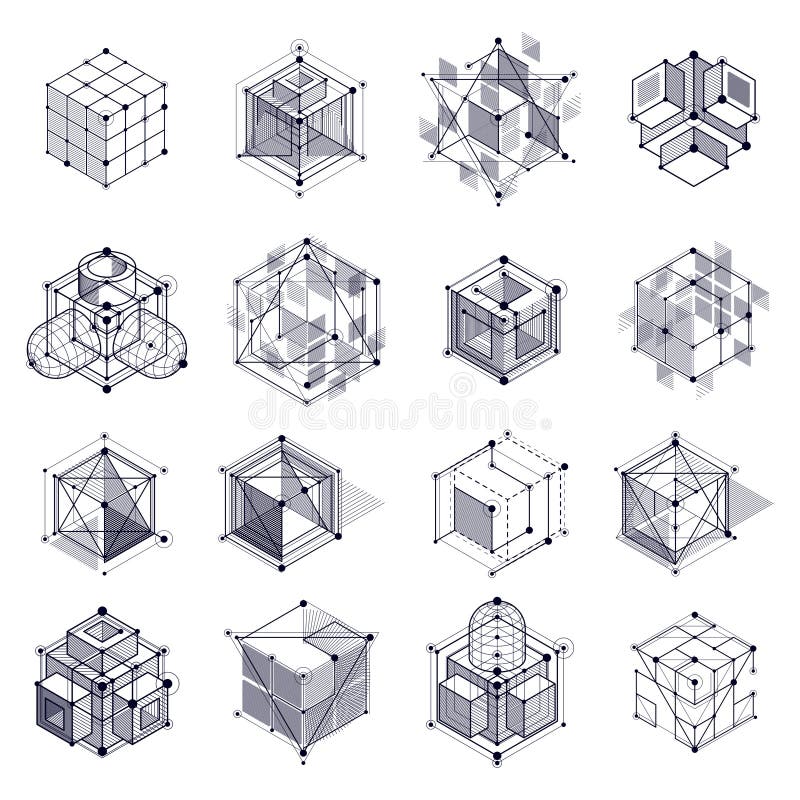 Cubes and Lines with White Background, 3d Rendering Stock Illustration ...