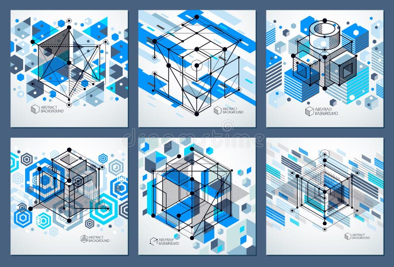 Engineering Technological Blue Vector 3D Wallpapers Set Made Wit Stock ...