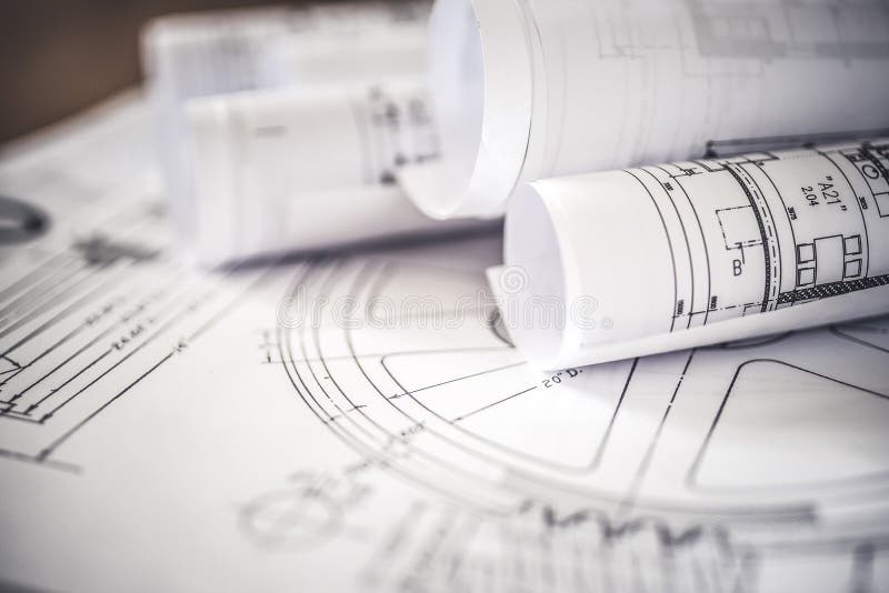 Engineering and Technology of Roll and Flat Technical Drawing. Bunch of ...