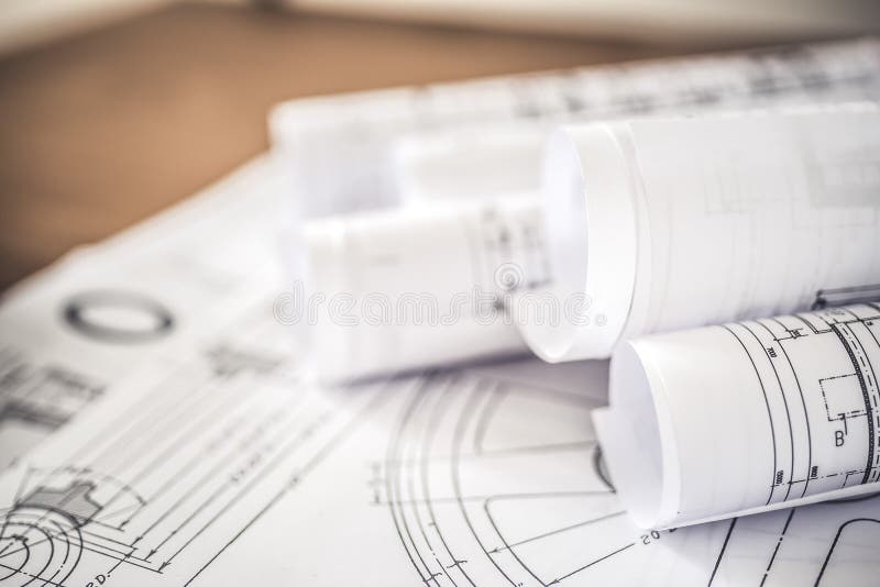 Engineering and Technology of Roll and Flat Technical Drawing. Bunch of ...