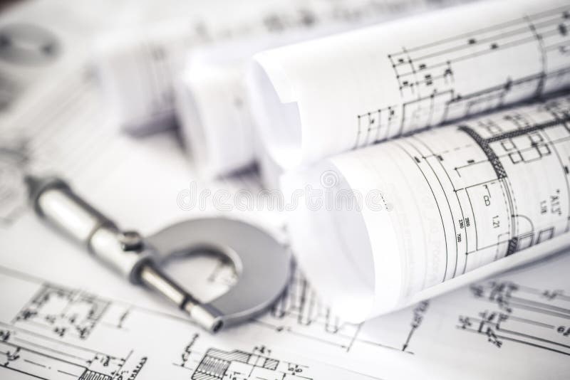 Engineering and Technology of Roll and Flat Technical Drawing. Bunch of ...