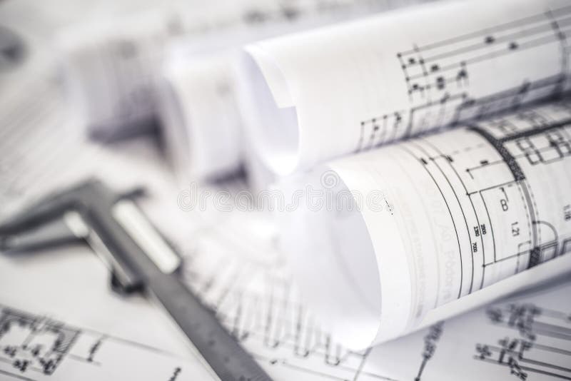 Engineering and Technology of Roll and Flat Technical Drawing. Bunch of ...