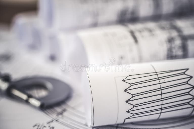 Engineering and Technology of Roll and Flat Technical Drawing. Bunch of ...