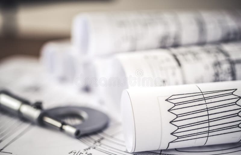 Engineering and Technology of Roll and Flat Technical Drawing. Bunch of ...