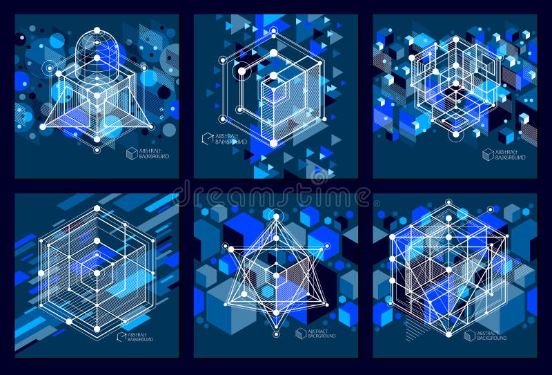 Engineering Technology Vector Dark Blue Wallpapers Set Made with 3D ...