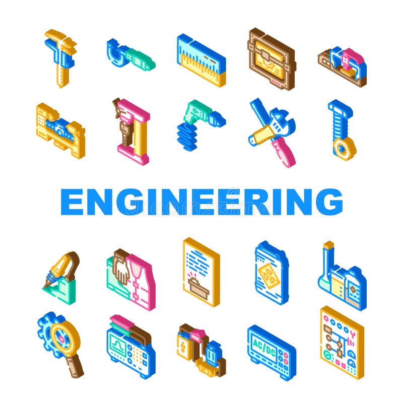 Engineering Tool Work Equipment Icons Set Vector Stock Illustration ...