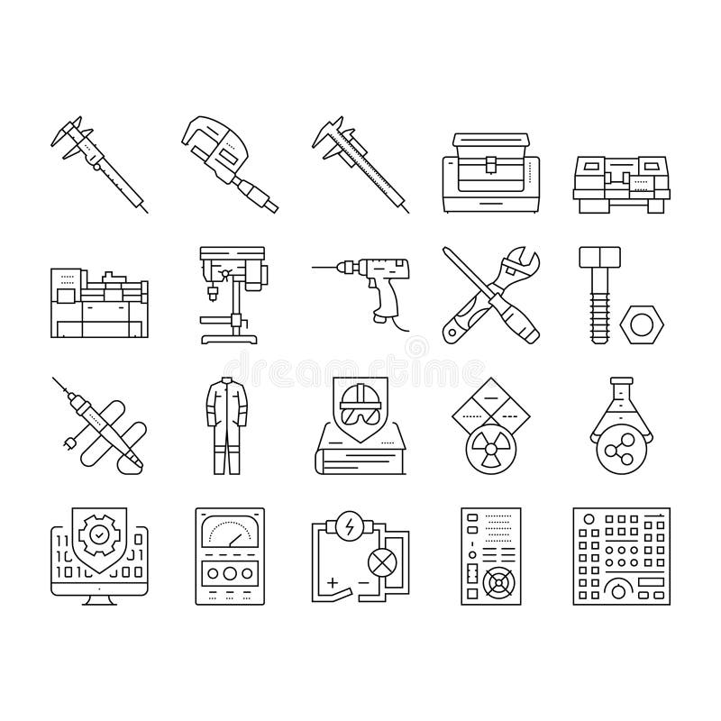Engineering Tool Work Wrench Icons Set Vector Stock Vector ...