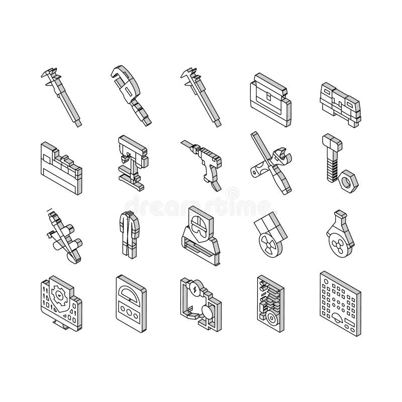 Engineering Tool Work Wrench Isometric Icons Set Vector Stock Vector ...