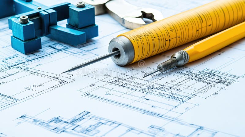 Engineering Tools and Blueprints on Workspace Stock Image - Image of ...
