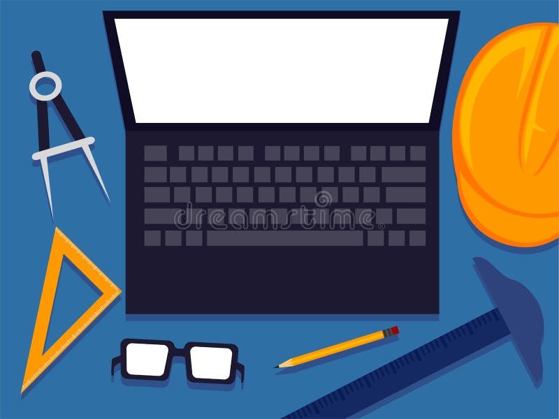 Engineering Tools Elements with Blank White Screen Laptop Stock Vector ...