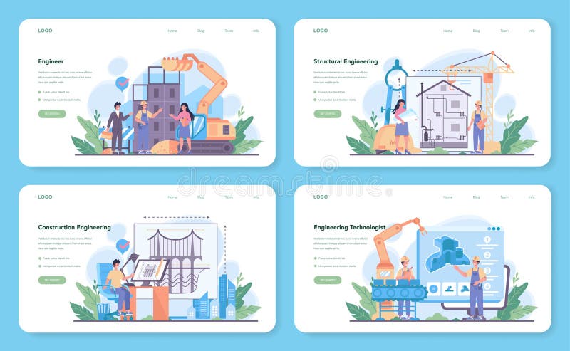 Engineering Web Banner or Landing Page Set. Technology and Science ...
