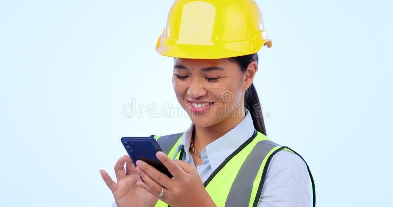 Engineering, Woman and Phone for Construction Chat, Communication and ...