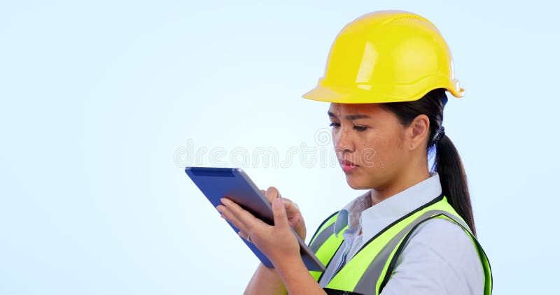 Engineering, Woman Thinking and Tablet for Design Ideas, Planning ...