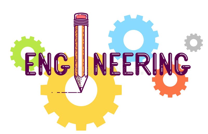 Engineering Word with Pencil instead of Letter I and Cogs Gears ...